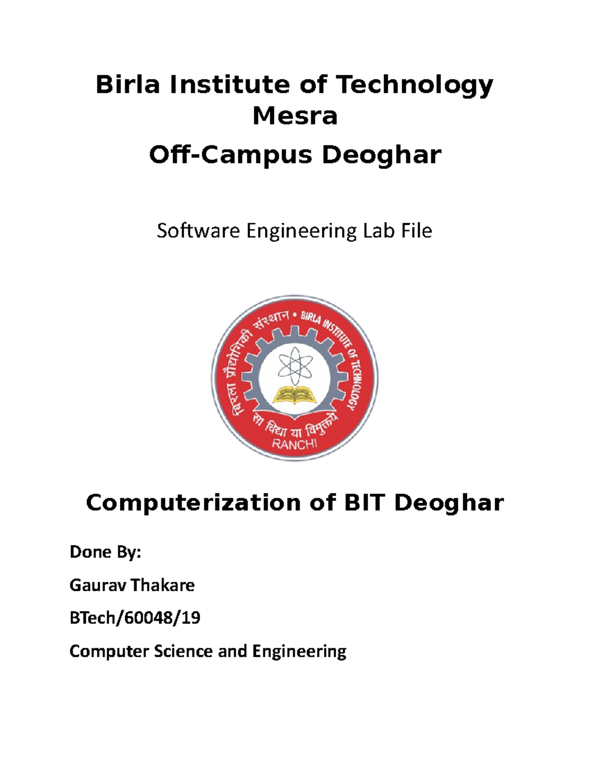 Software Eng Lab Assignment - Birla Institute of Technology Mesra Off ...