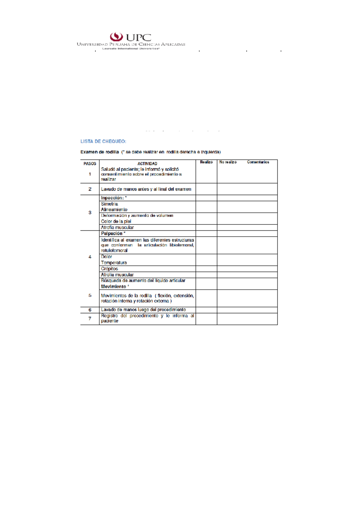 Check list Examen Osteoarticular - Clínica Integrada - Studocu