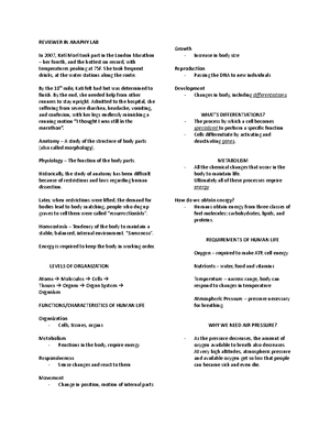 Anaphy LEC Notes - Definition of Cell Theory and Structural ...