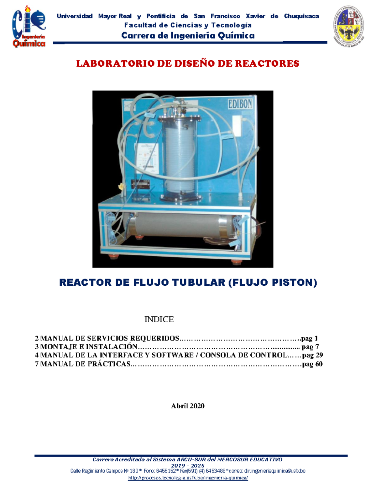 Reactor Flujo Piston - Universidad Mayor Real y Pontificia de San ...