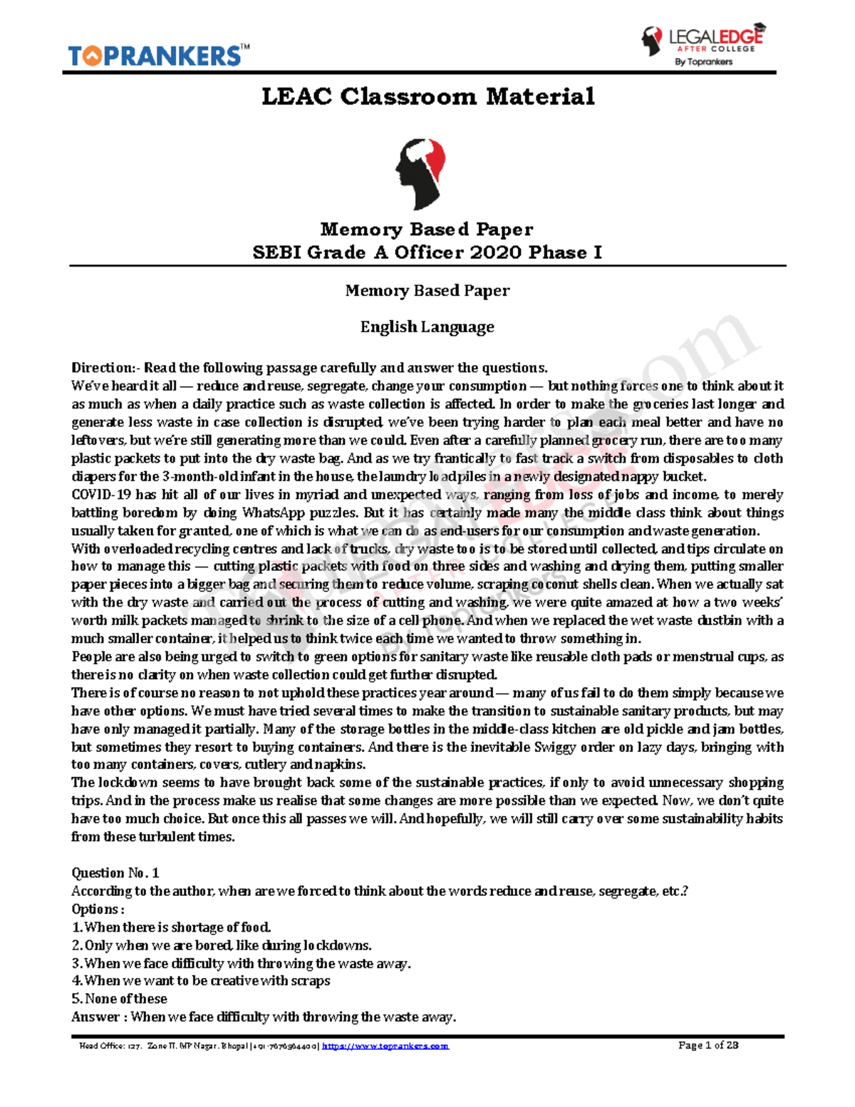 Phase 15752030 - sebi pyq - LEAC Classroom Material Memory Based Paper ...