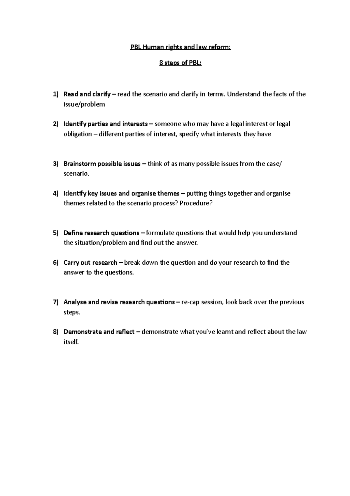 PBL 8 steps Human rights and law reform - PBL Human rights and law ...