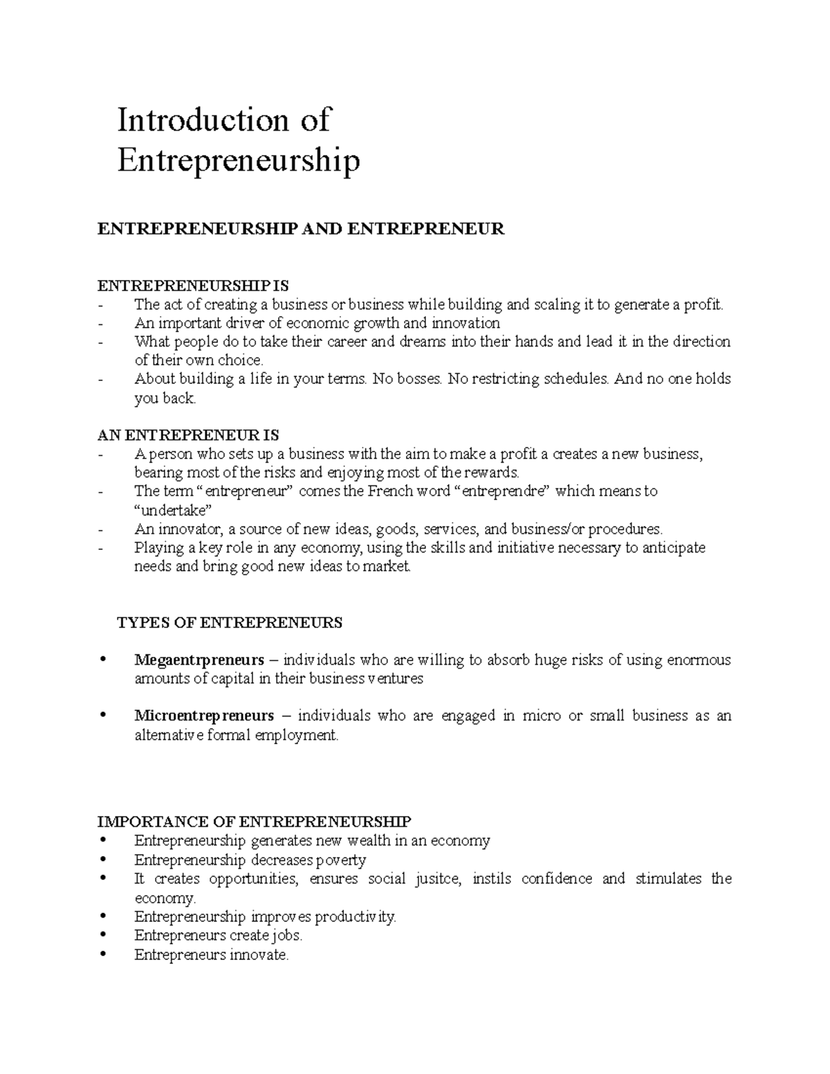 Notes CHAP1 FINANCIAL MANAGEMENT - Introduction of Entrepreneurship ...