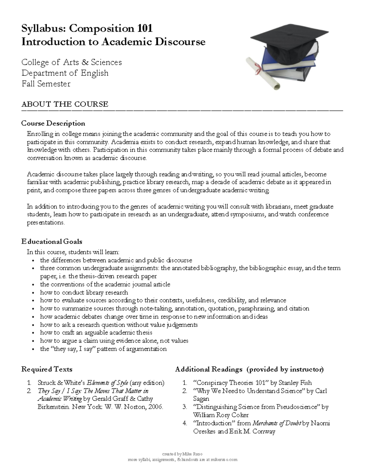 Comp 101 - Introduction to Academic Discourse - Complete Course by Mike ...