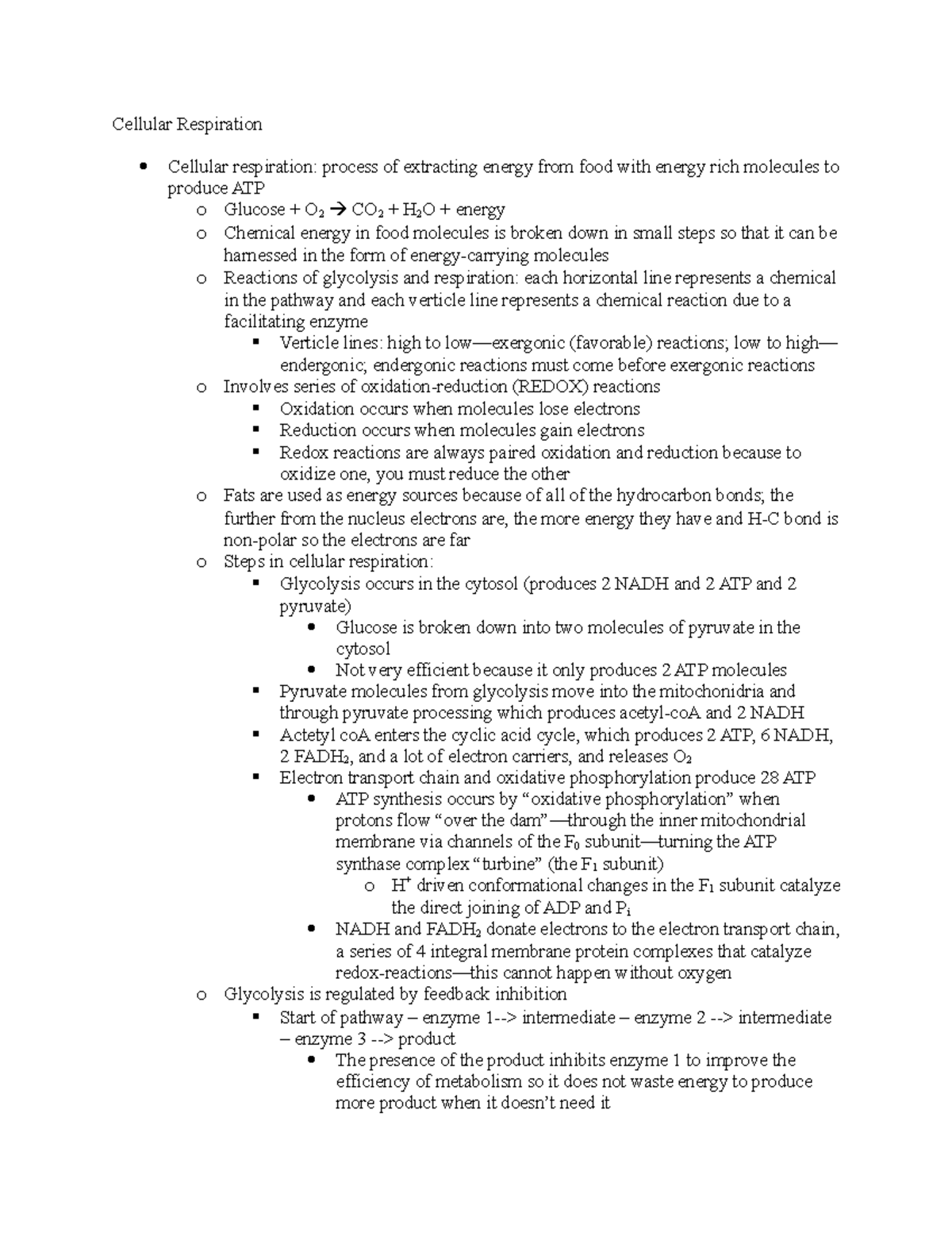 Cellular Respiration - Lecture notes 6 - Cellular Respiration Cellular ...