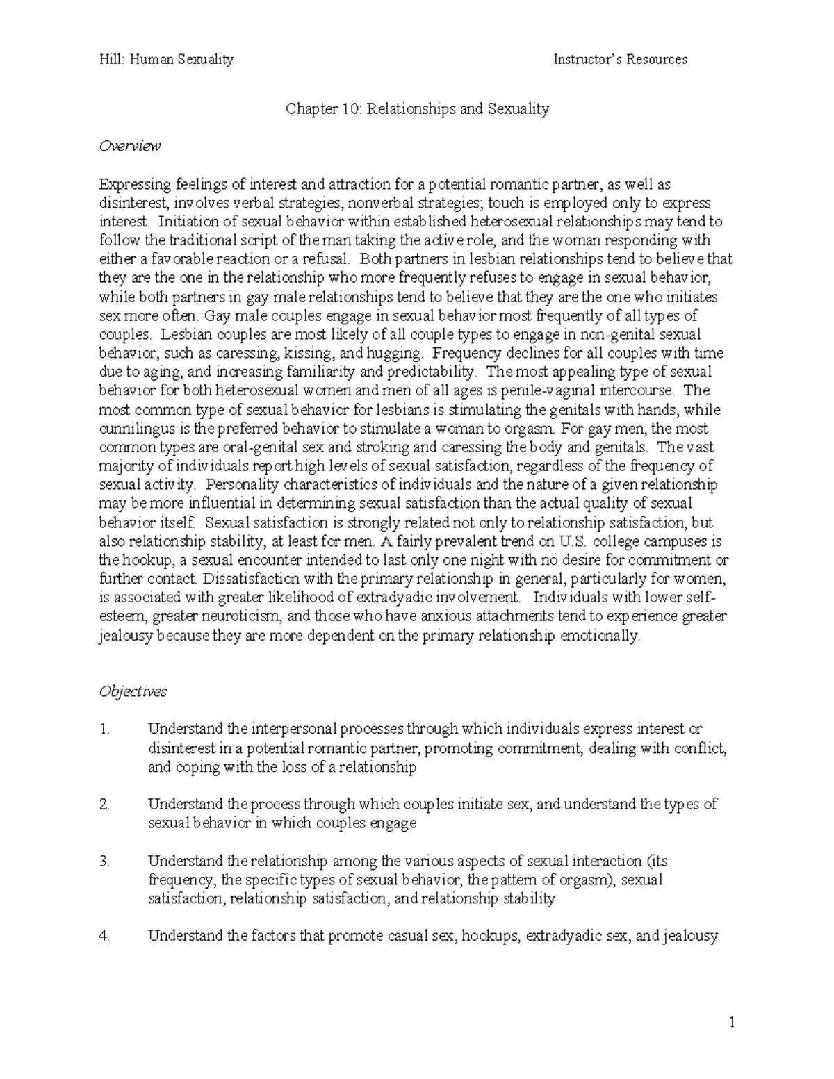 Chapter 10 Overview - Chapter 10: Relationships and Sexuality Overview ...