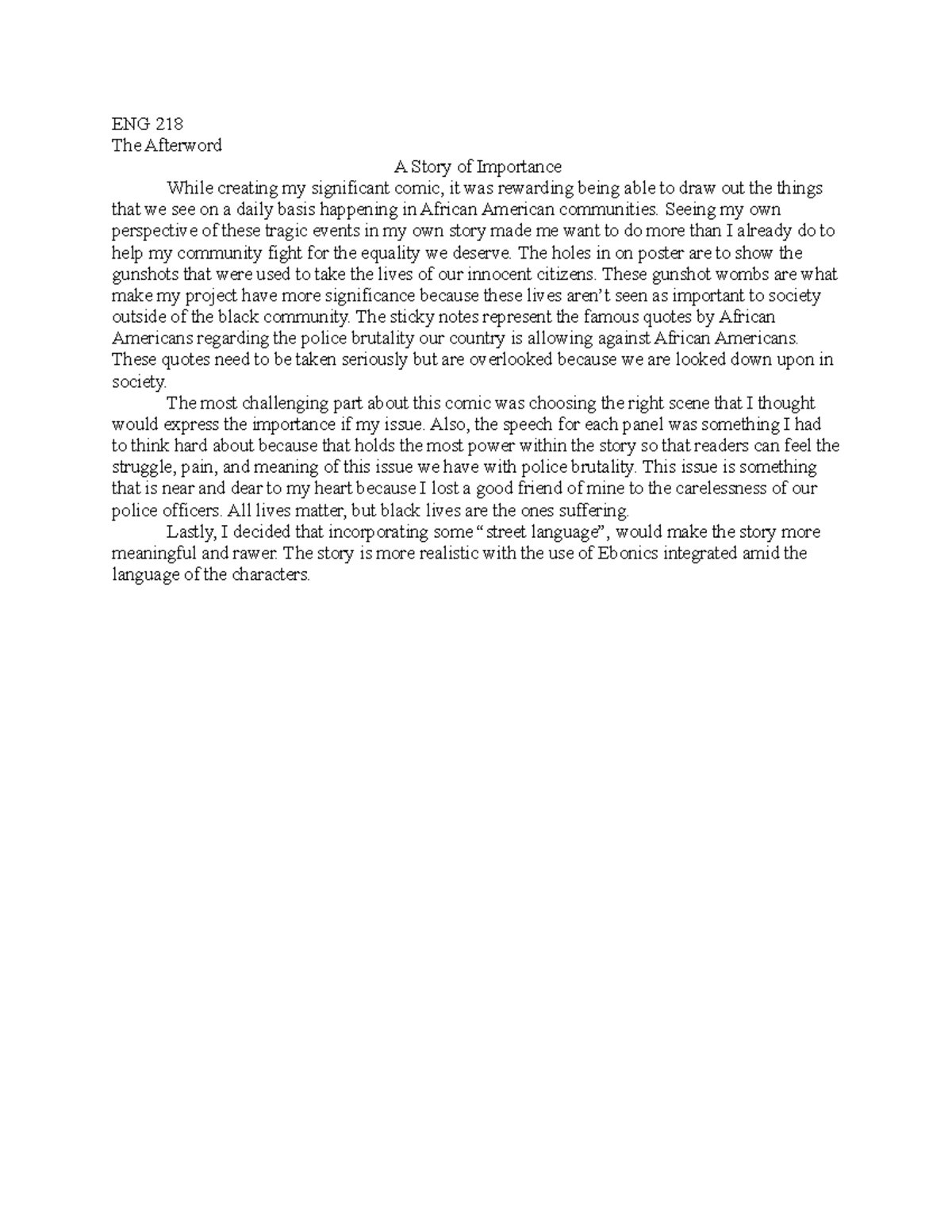 The Afterward - ENG 218 The Afterword A Story of Importance While ...