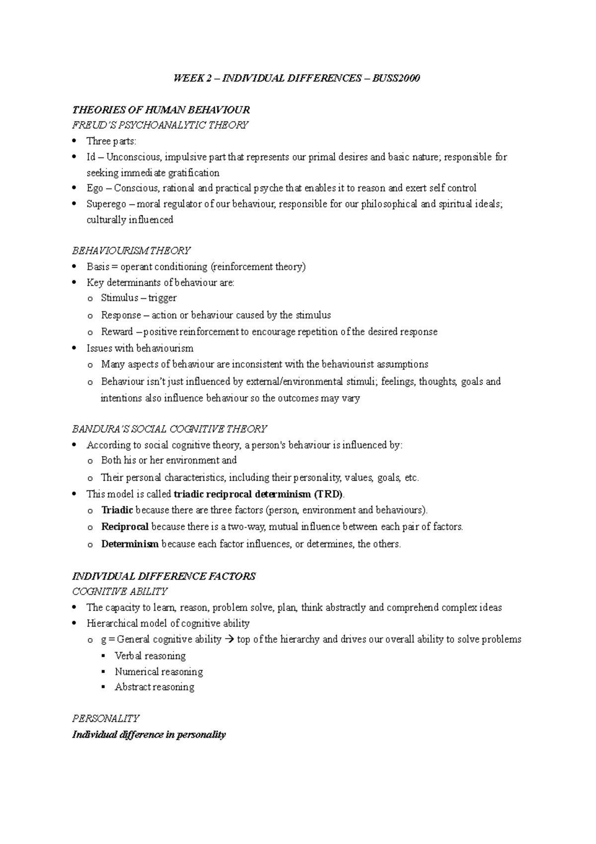 Module 2 - BUSS2000 - WEEK 2 – INDIVIDUAL DIFFERENCES – BUSS THEORIES ...