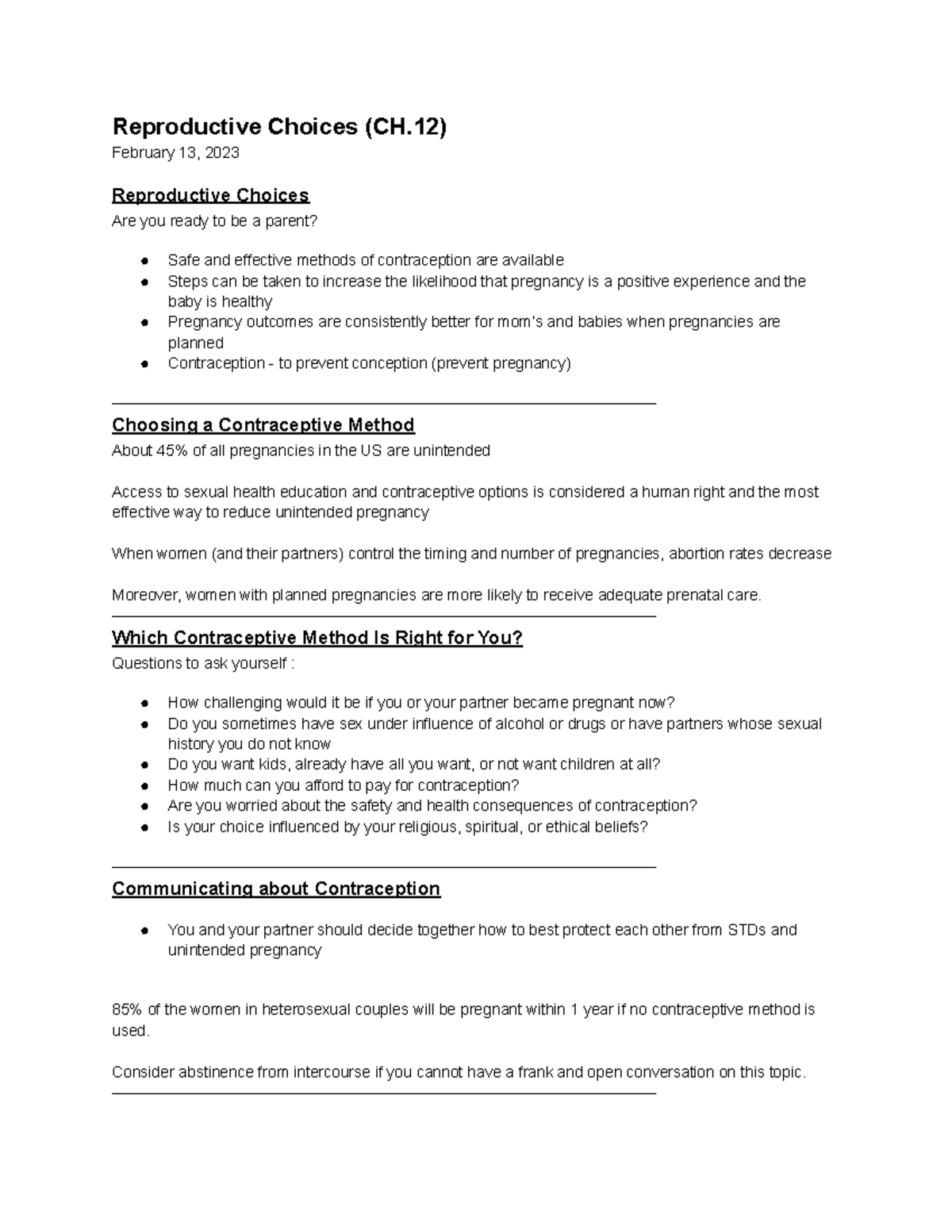 Reproductive Choices (CH.12) - Reproductive Choices (CH) February 13 ...