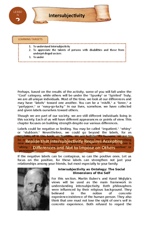 Lesson 2 Intersubjectivity - To understand Intersubjectivity To ...