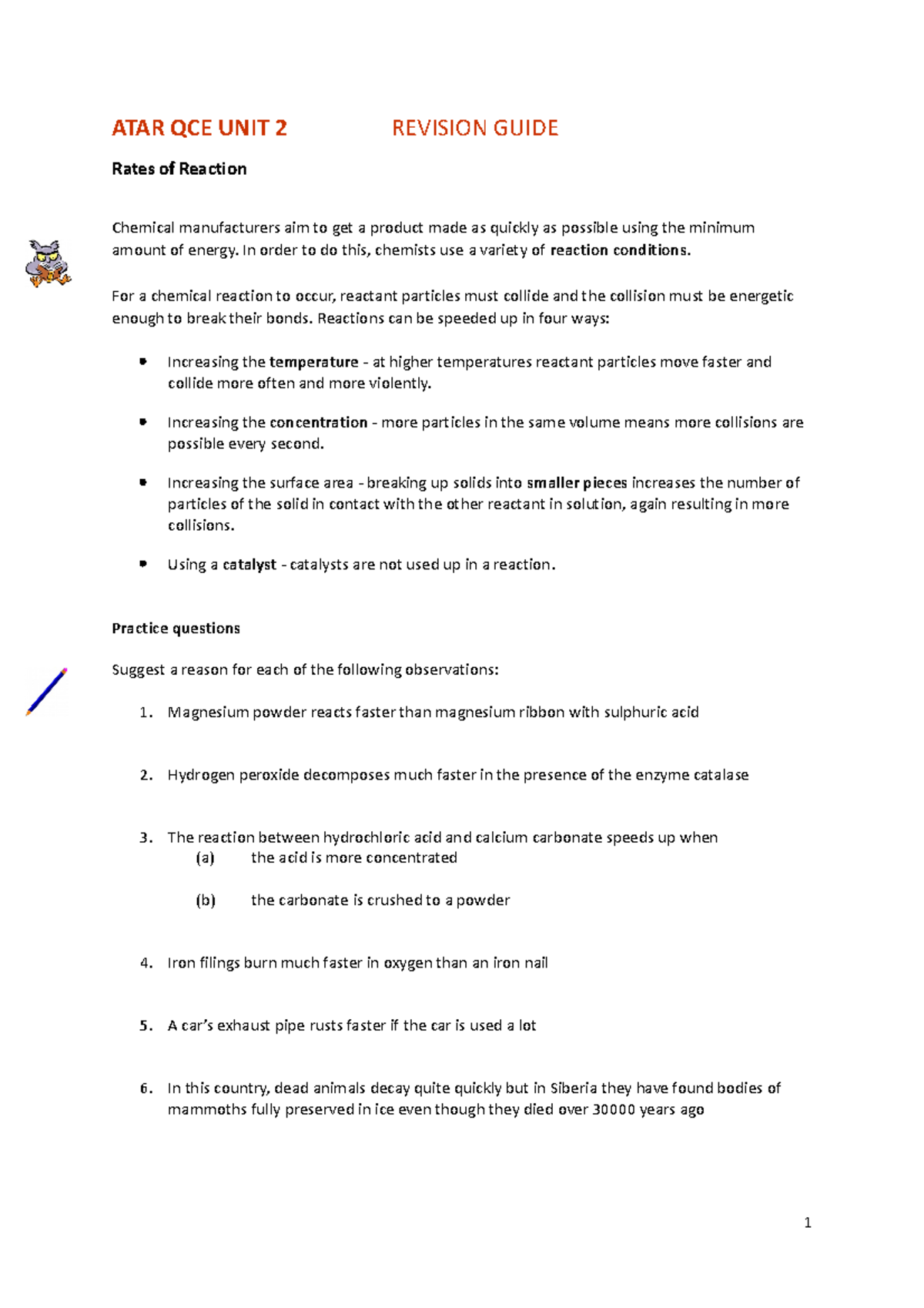 Unit 2 Revision Guide - ATAR QCE UNIT 2 REVISION GUIDE Rates of ...