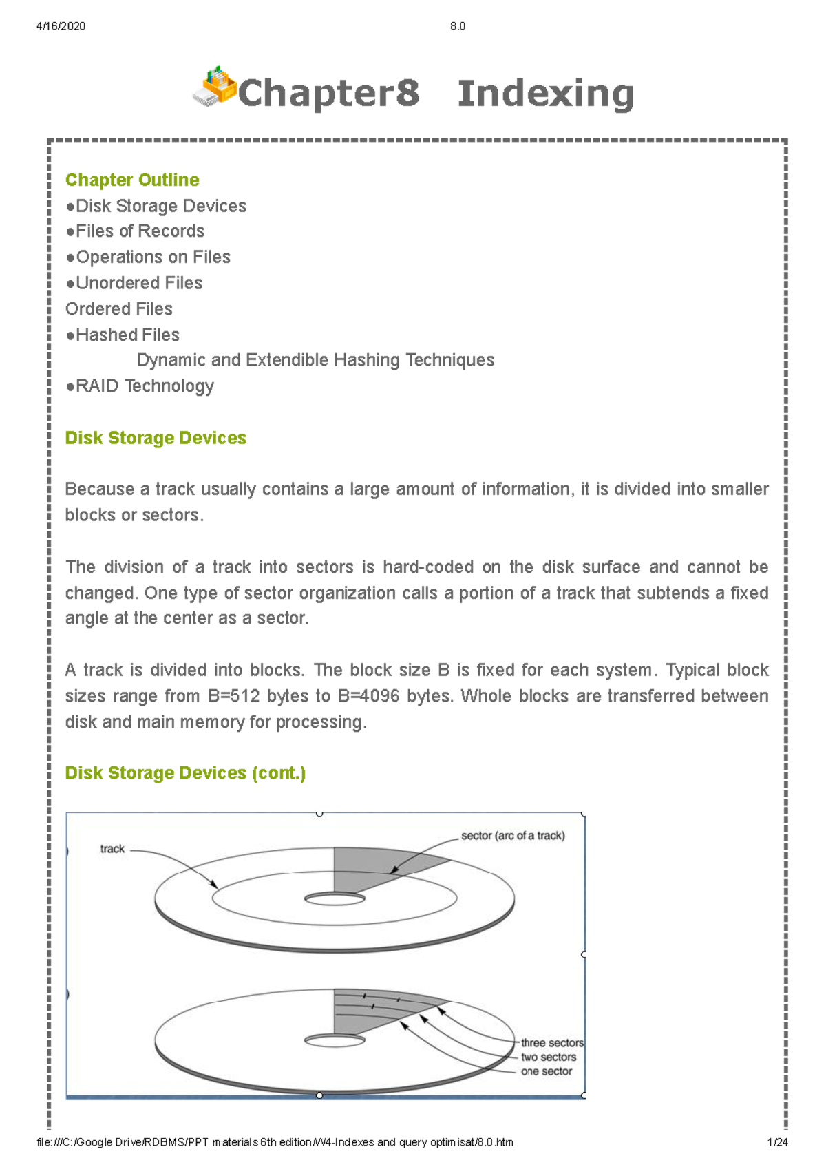 8 - cse311 - Chapter8 Indexing Chapter Outline Disk Storage Devices ...