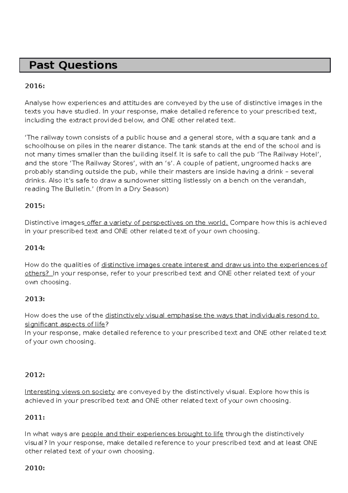 Past questions, essay structure breakdowns - Past Questions 2016 ...