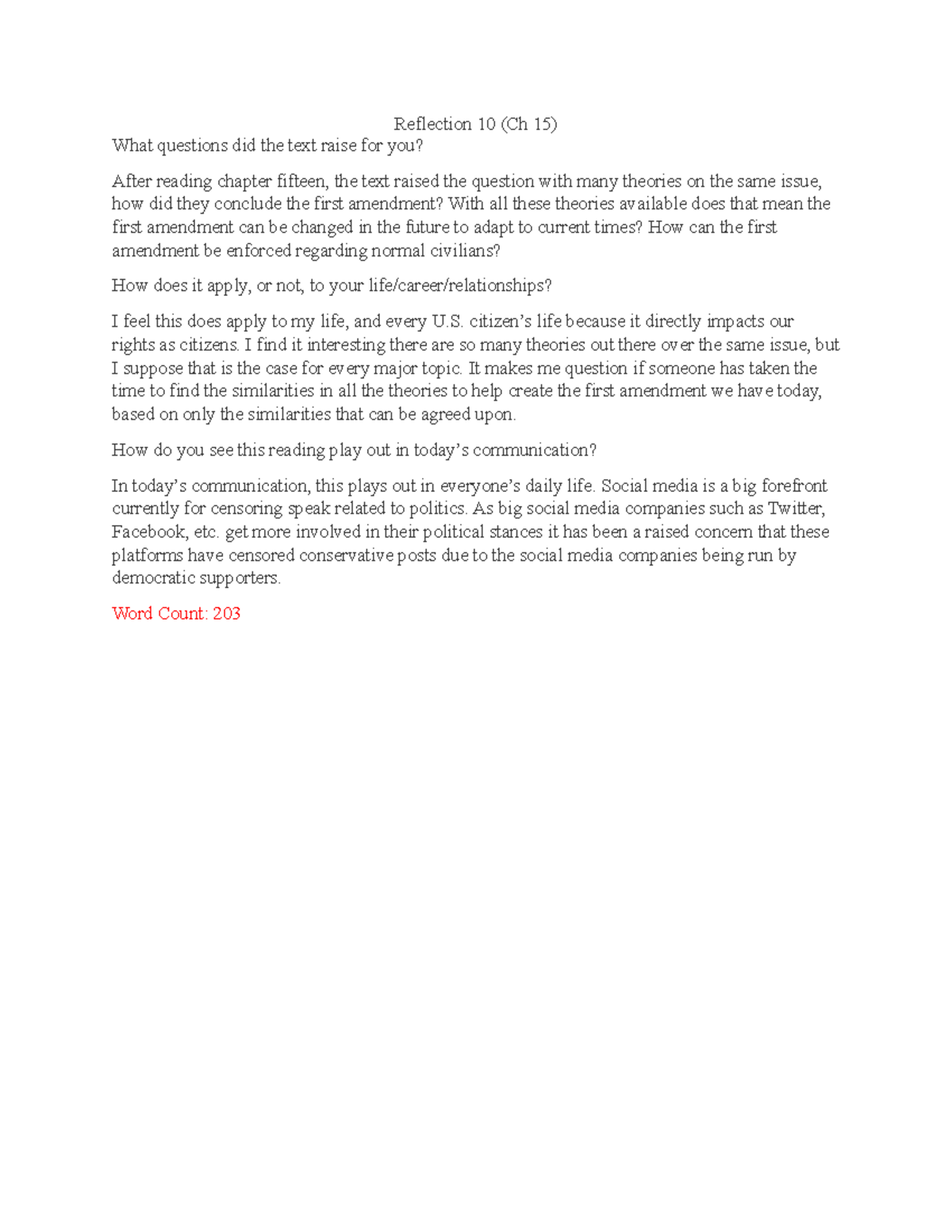 Reflection 10 - question, apply, communicate - Reflection 10 (Ch 15 ...