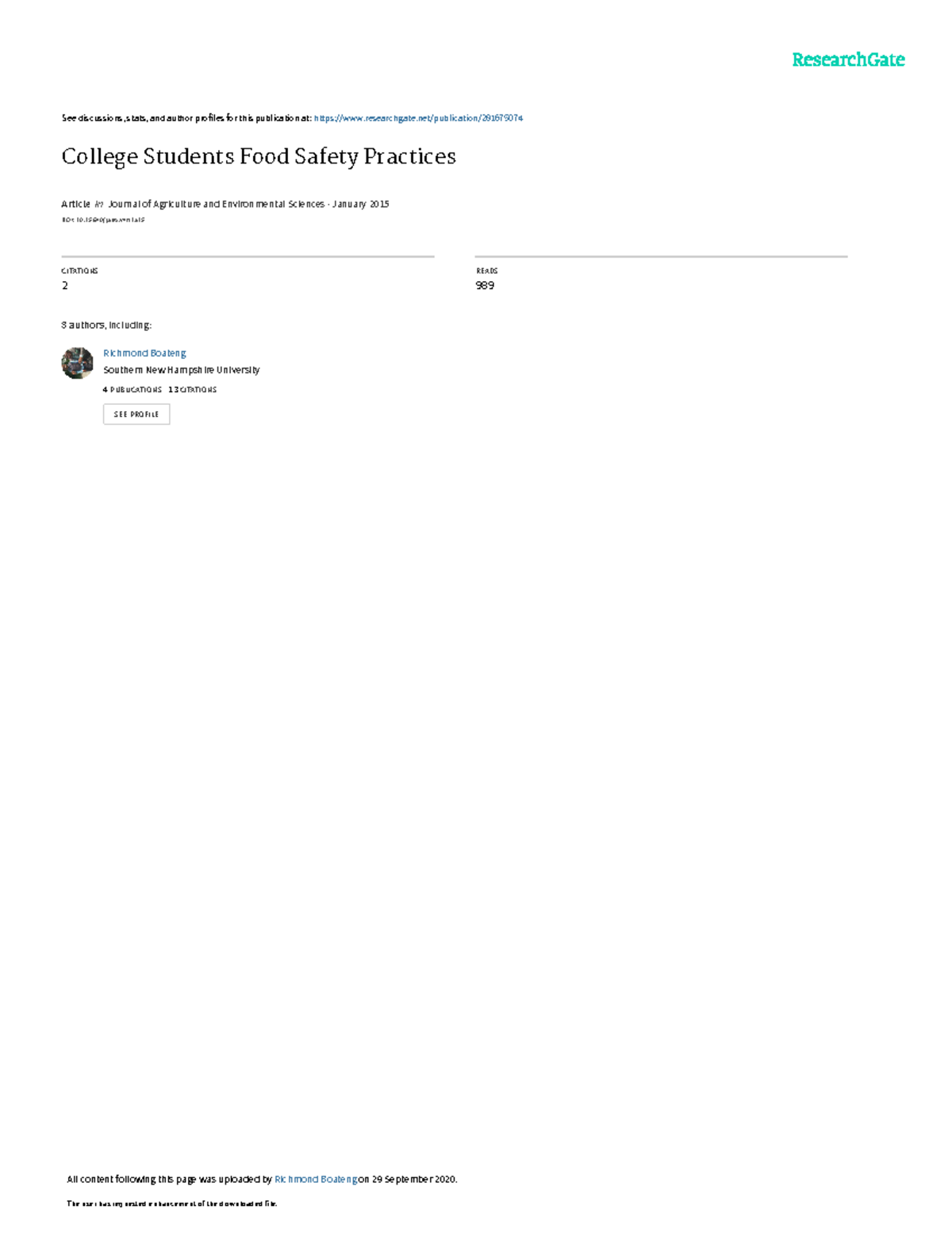 College Students Food Safety Practices - See discussions, stats, and ...