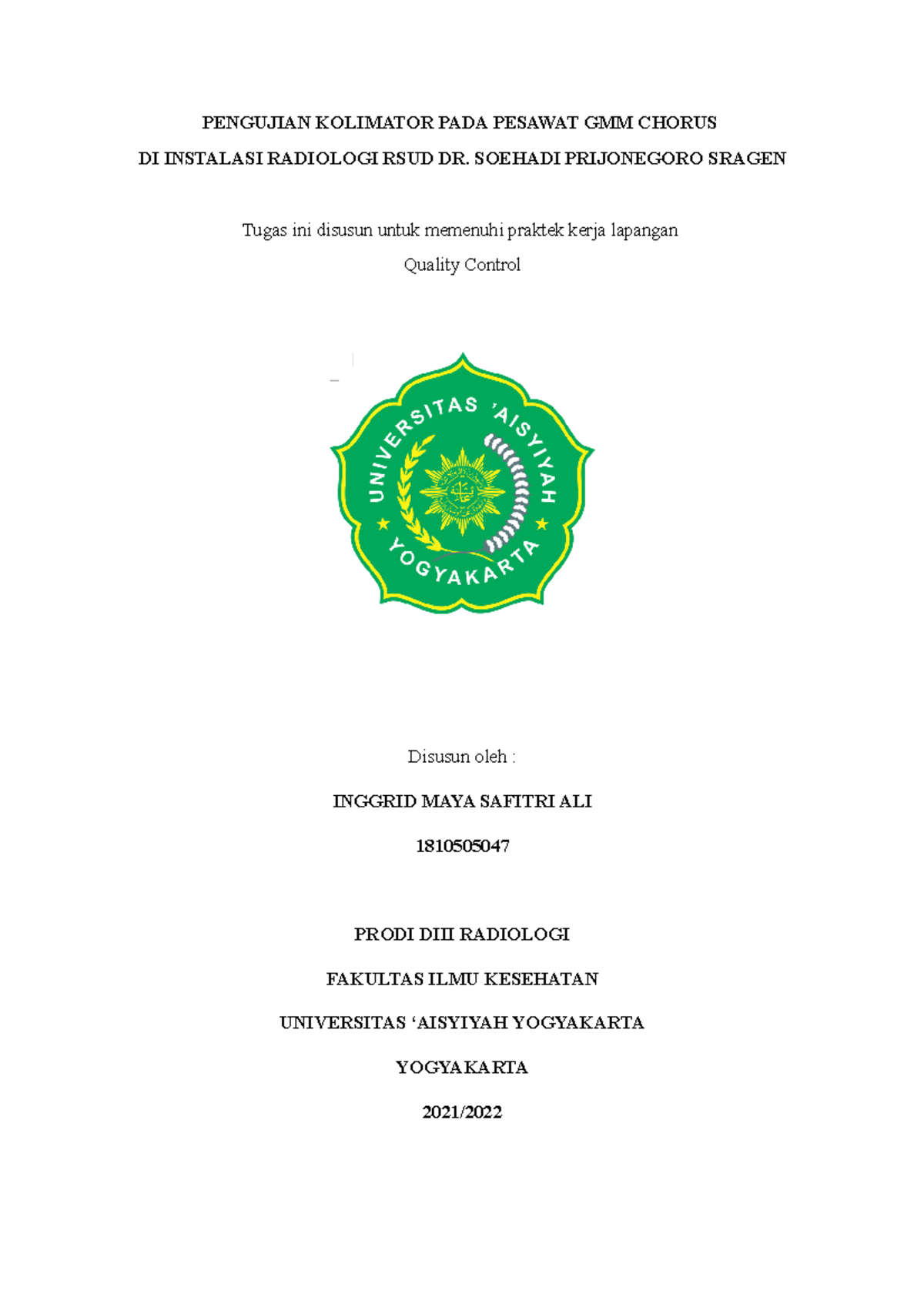 Artikel Ilmiah QC Inggrid Ali - PENGUJIAN KOLIMATOR PADA PESAWAT GMM ...