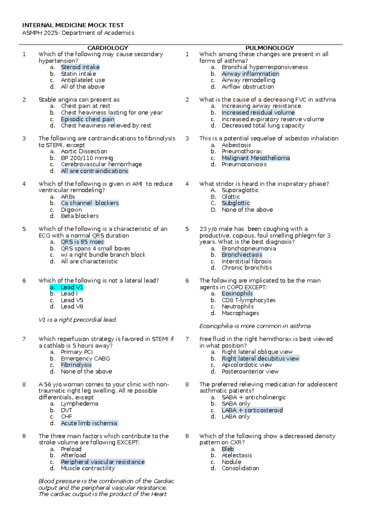 Mock test IM - practice test for internal medicine - INTERNAL MEDICINE ...
