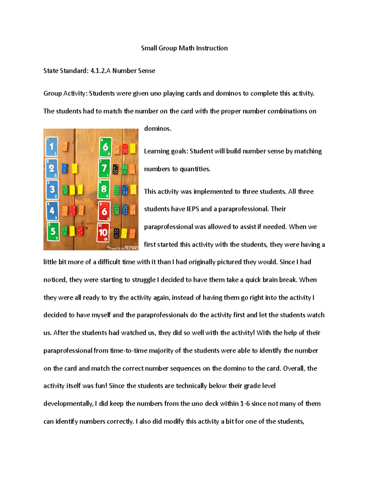 Small Group Math Instruction - 1.2 Number Sense Group Activity ...