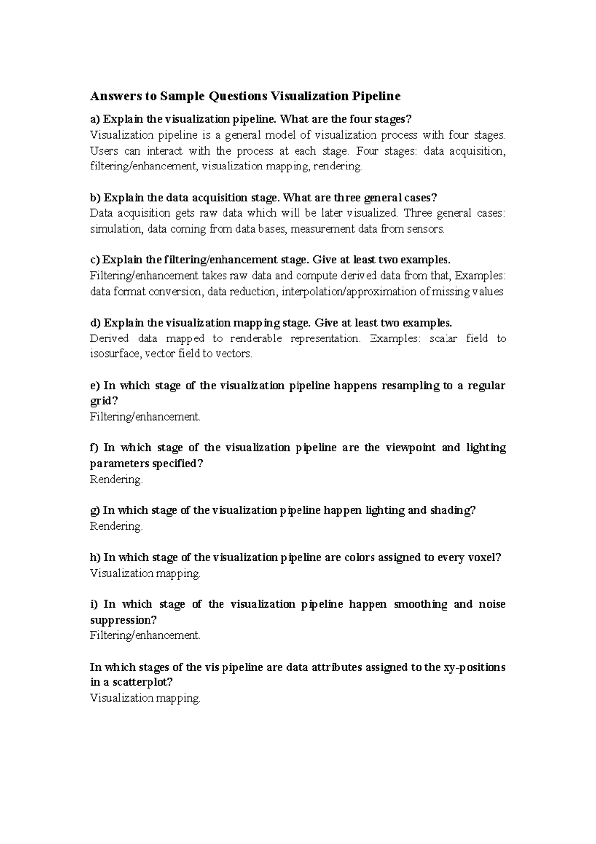 Answers to Sample Questions Visualization Pipeline - What are the four ...