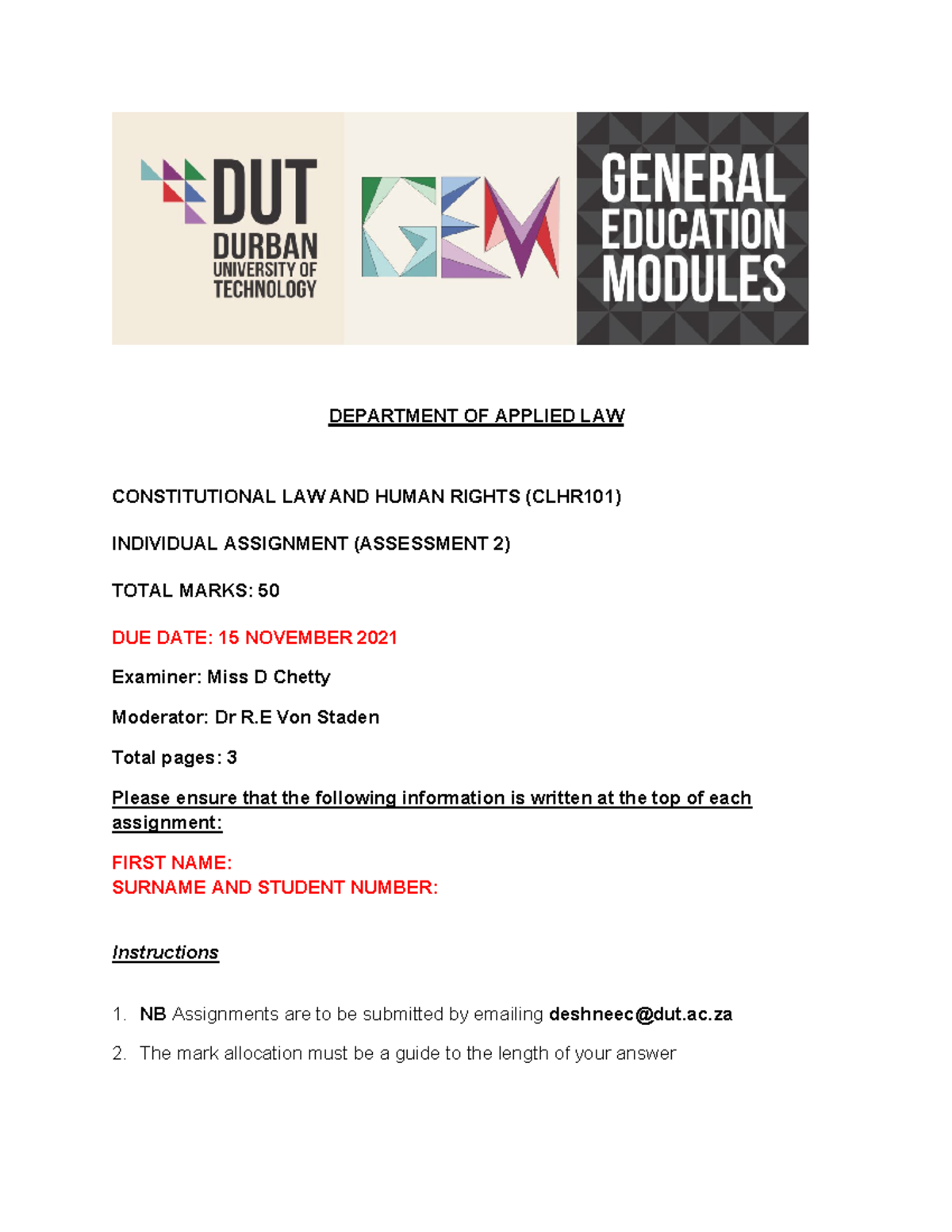 Constitutional LAW Assignment 2 final copy - DEPARTMENT OF APPLIED LAW ...
