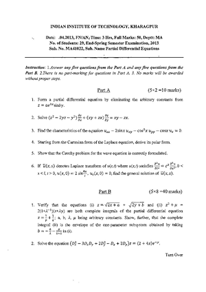 PDE end - Partial Differential Equation Question paper which contains ...