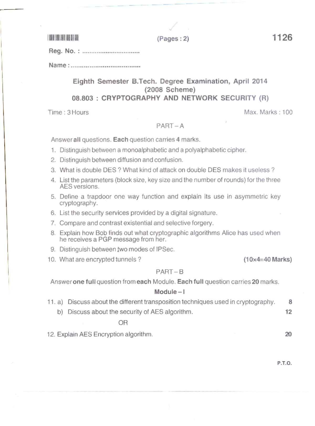 Cryptography And Network Security 1126 By Mbcet Libraian Sister