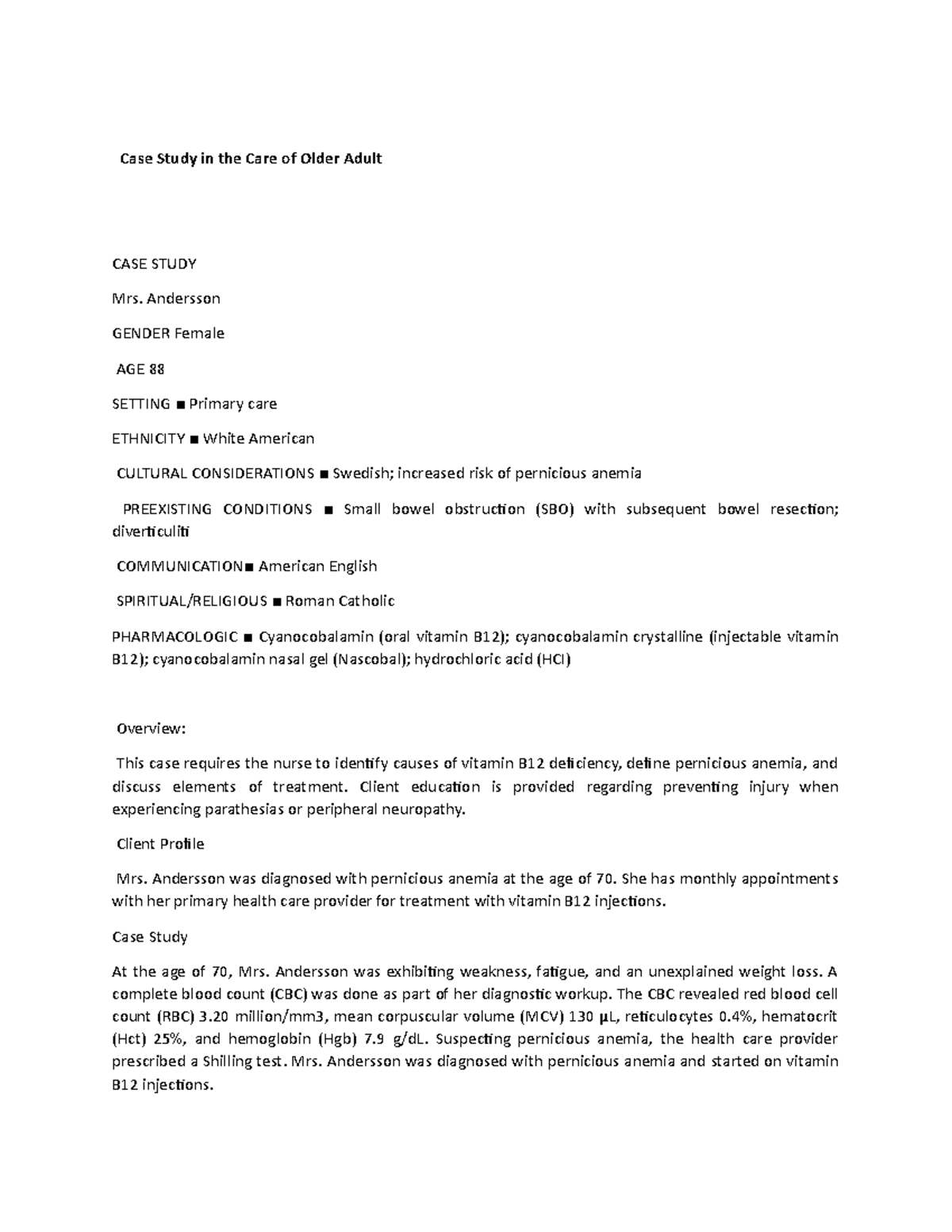 Case Study in the Care of Older Adult - Clinical Decision Making - Case ...