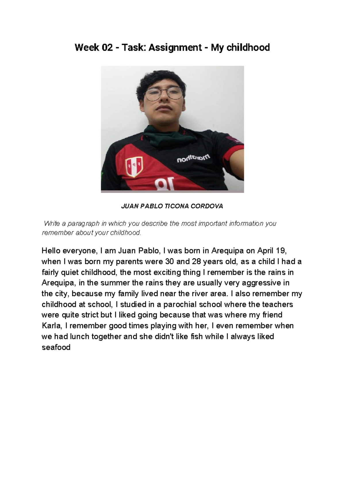 Week 02 - Task Assignment - My childhood JUAN Pablo Ticona Cordova ...