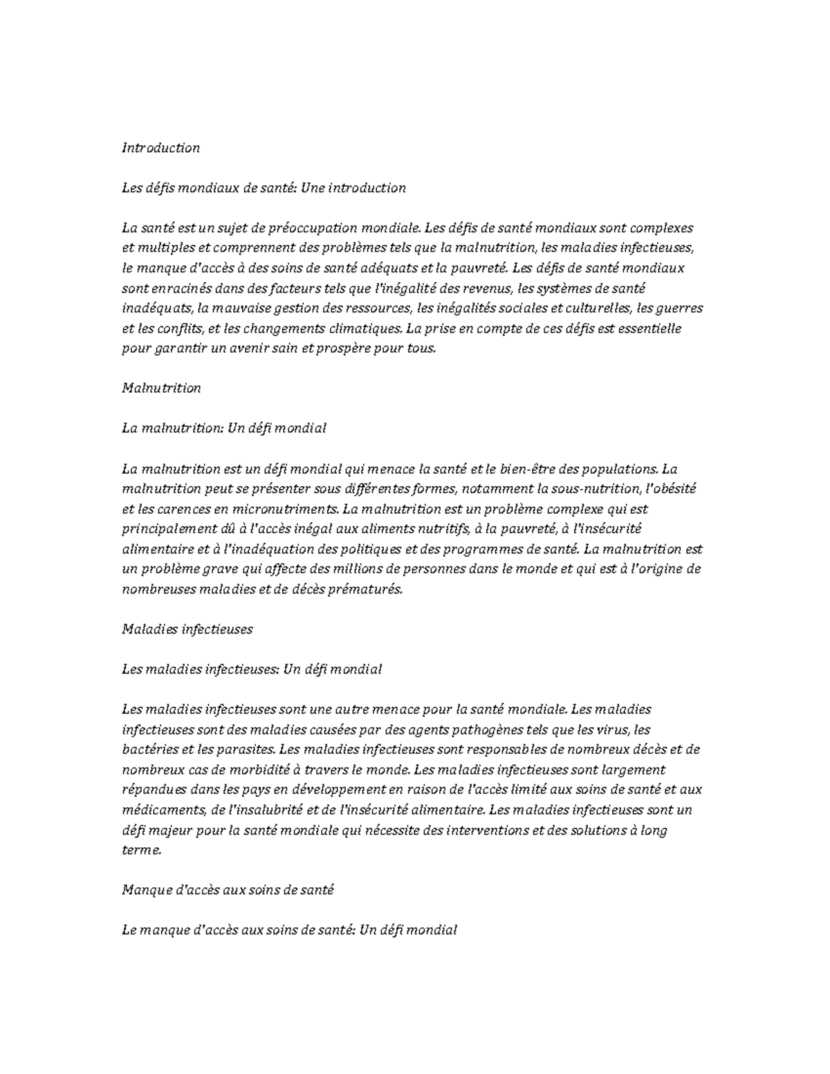 Global Health Challenges Notes de cours - Introduction Les défis ...