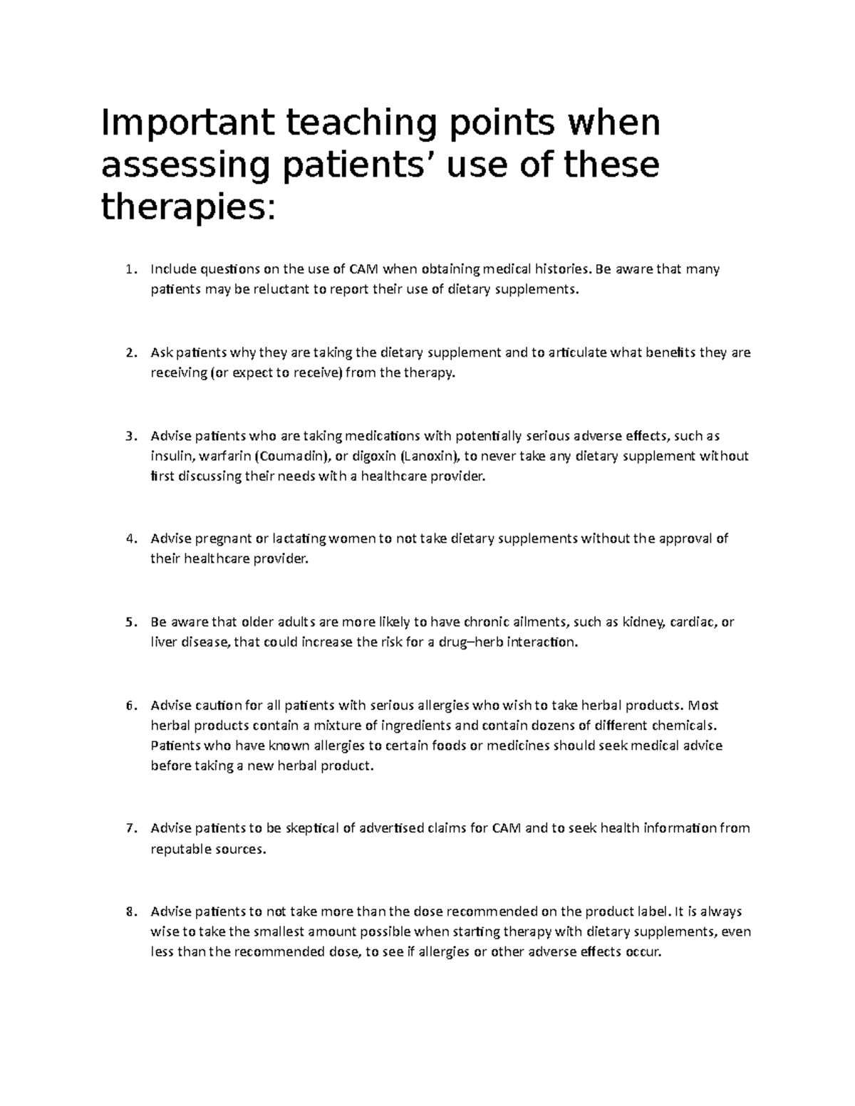 Pharma Chpter 10 10.7 Important teaching points when assessing patients ...