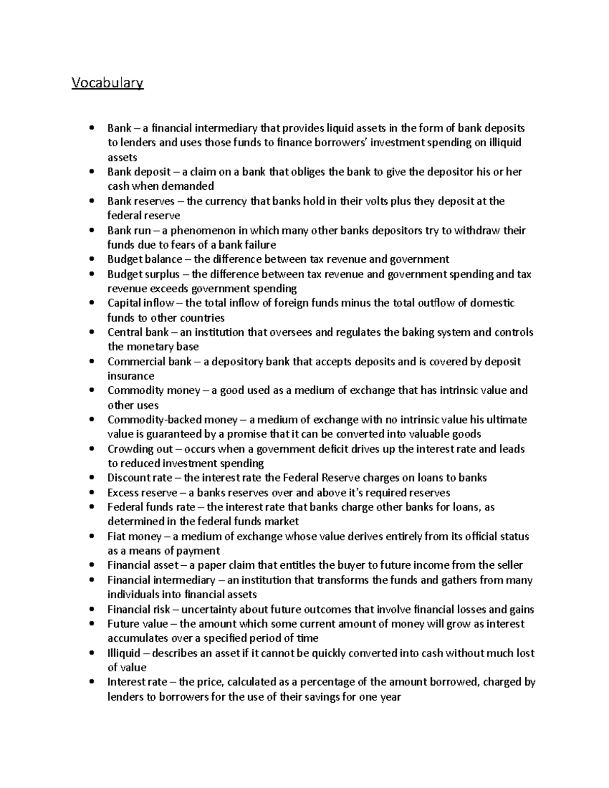 Unit 4 Vocab - Vocabulary Bank – a financial intermediary that provides ...