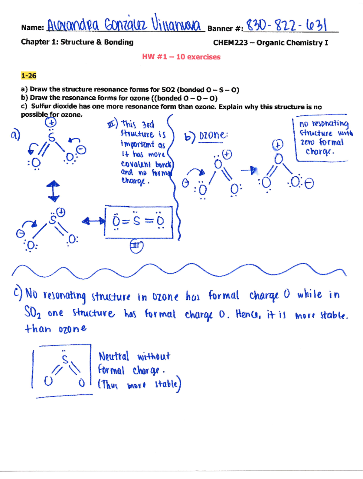 HW 1 - Complete - Organic Chem homework - Banner#, Name: (10 - \L7- bll ...