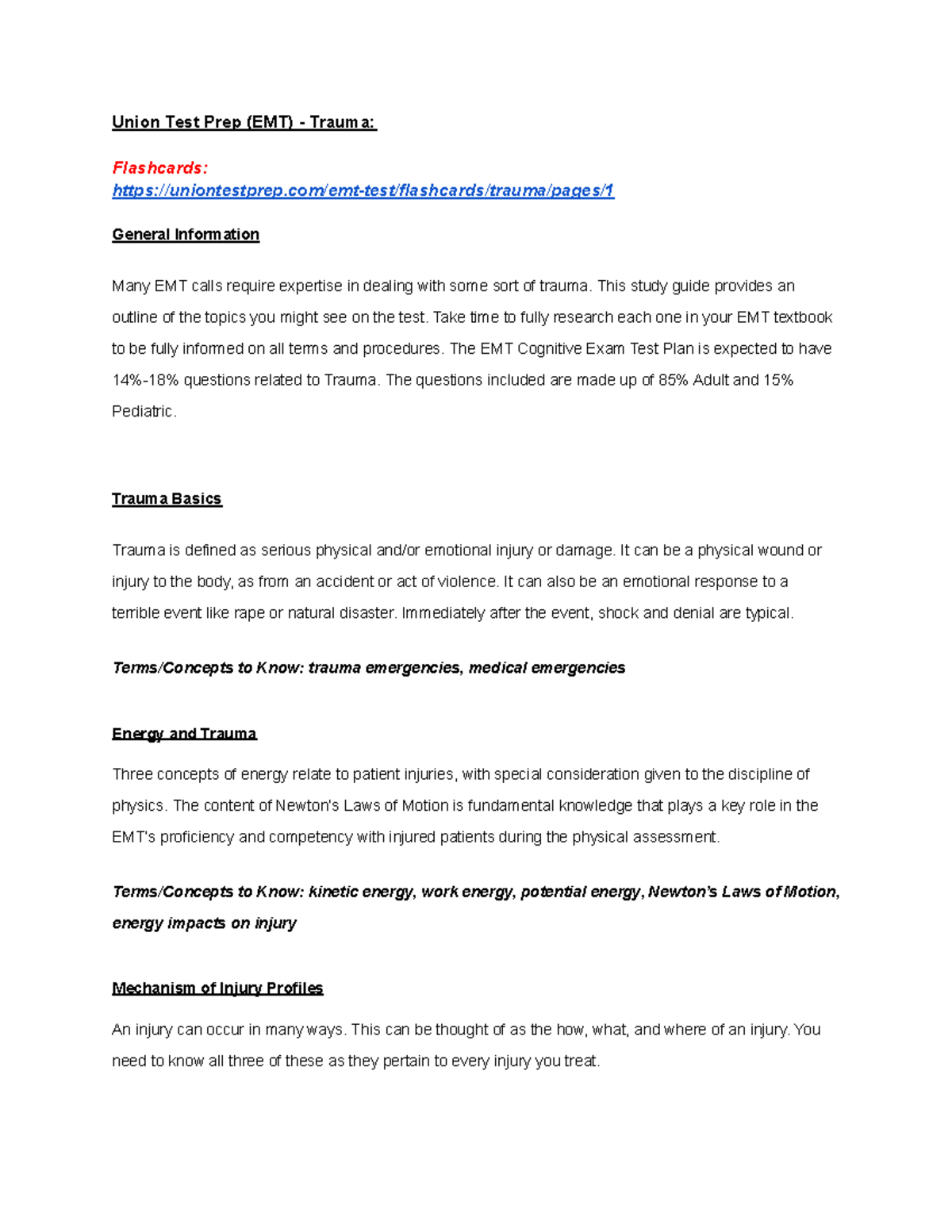 Union Test Prep (EMT) - Trauma for Paramedics - Union Test Prep (EMT ...