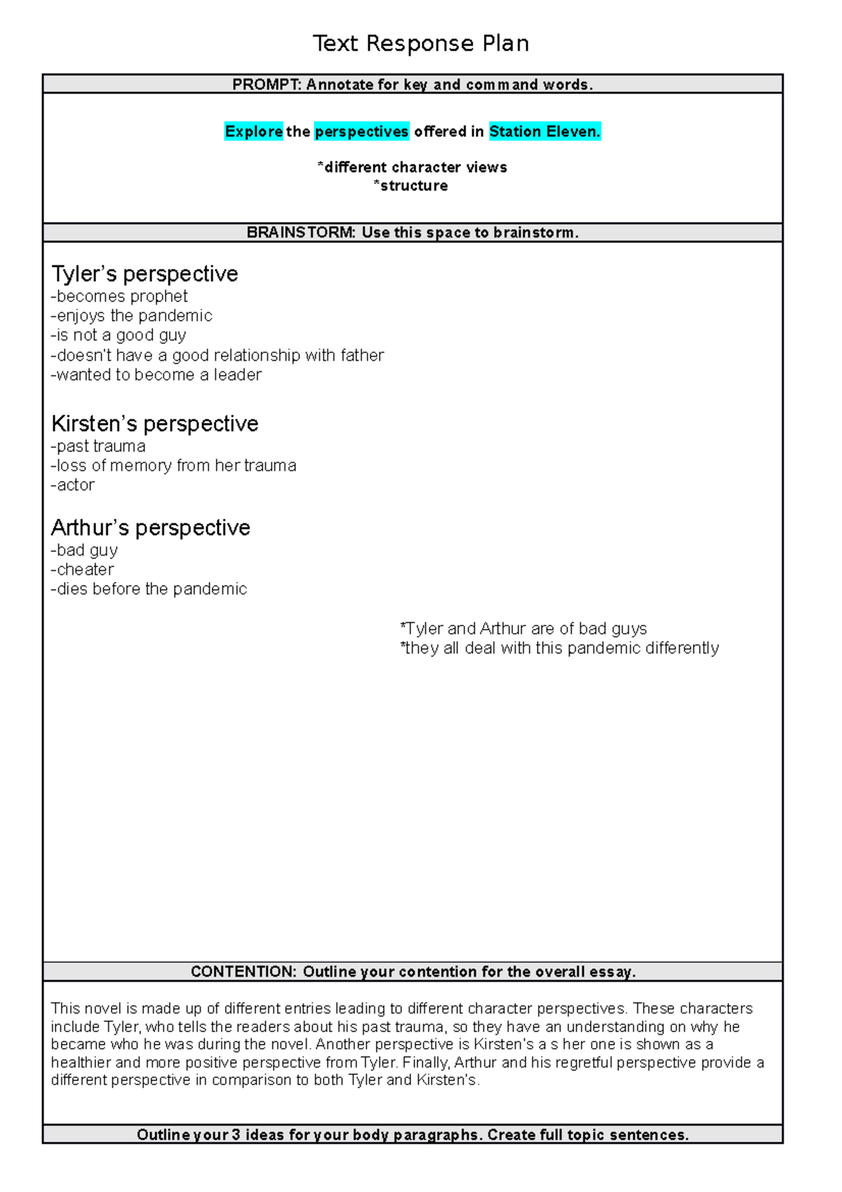 Text Response Plan for generals die in bed - Text Response Plan PROMPT ...