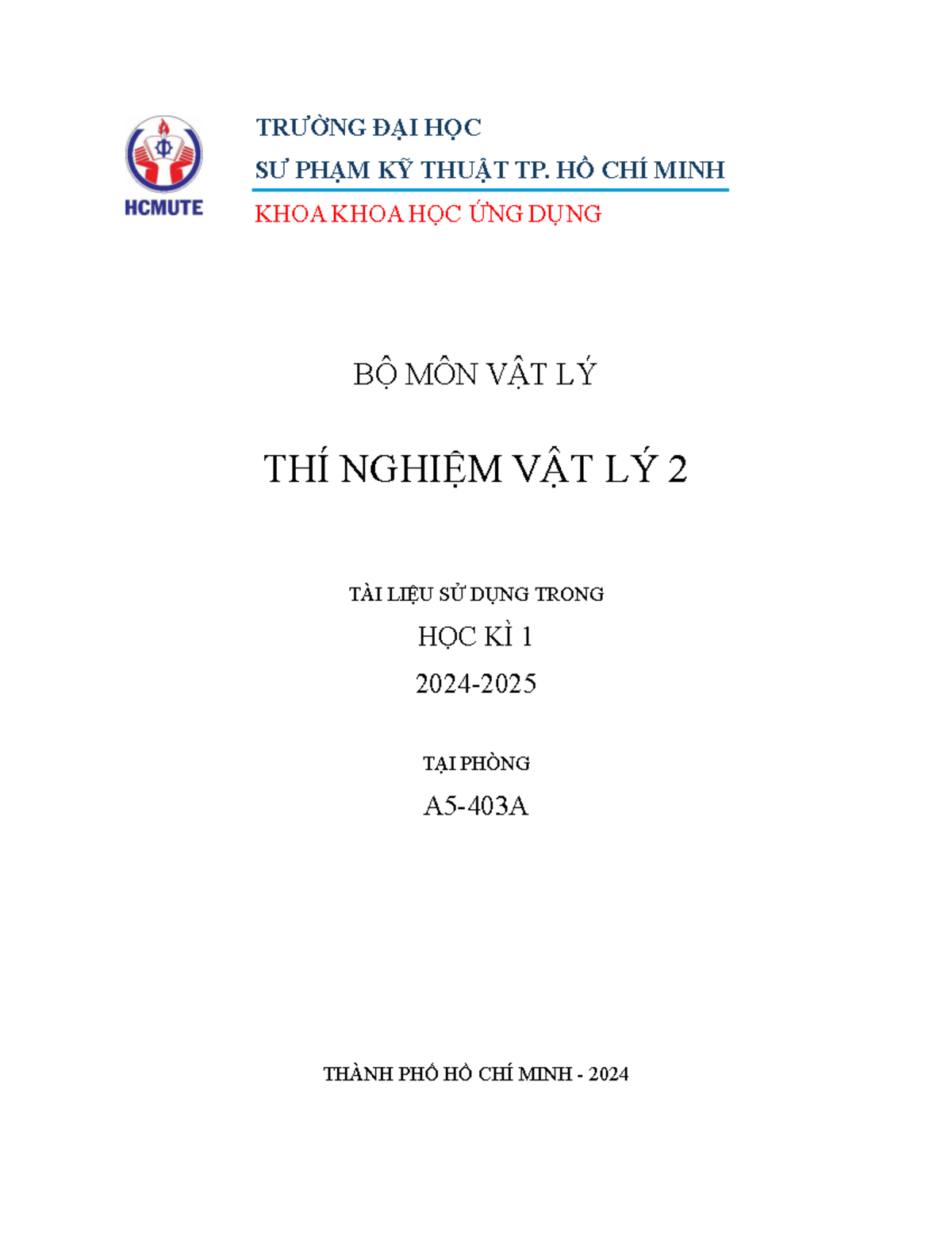 Tai Lieu TNVL 2 A5403A Ban Chinh Thuc - TRƯỜNG ĐẠI HỌC SƯ PHẠM KỸ THUẬT TP. HỒ CHÍ MINH KHOA ...
