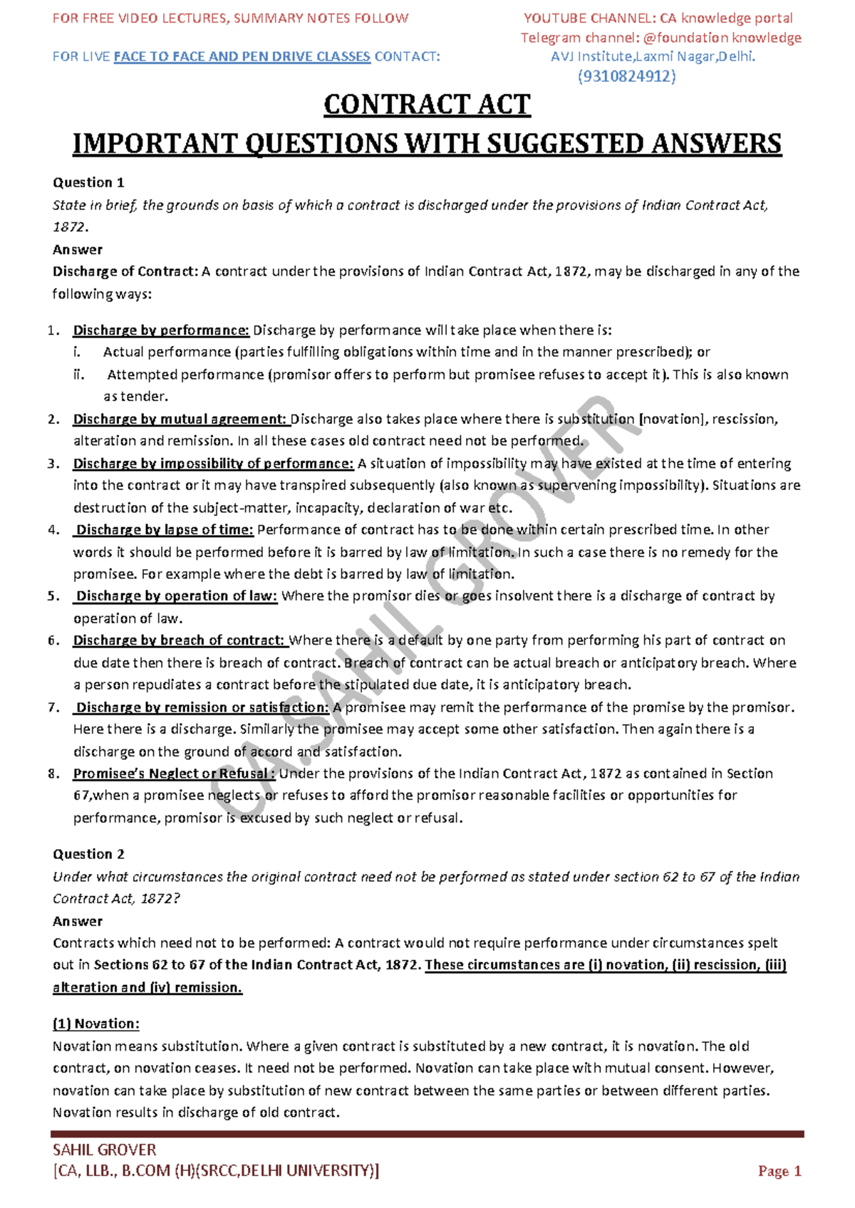 Discharge of contract - Just read - Telegram channel: @foundation ...