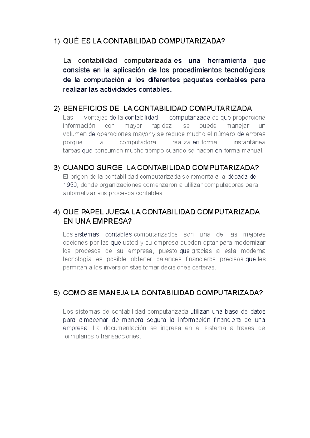 Preguntas Contabilidad Computarizada - 1) QUÉ ES LA CONTABILIDAD ...