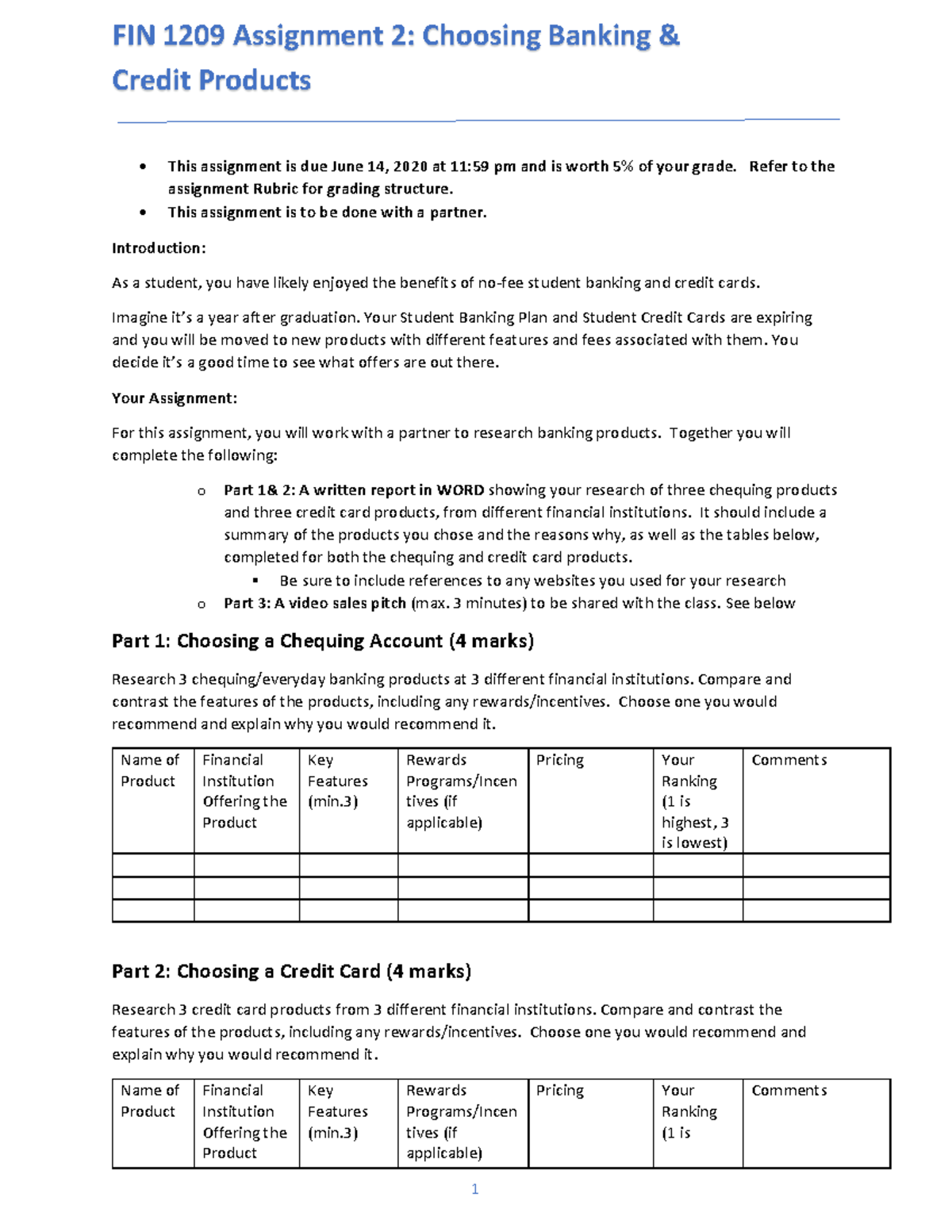 Assignment 2 - Choosing Banking & Credit Products R - Warning: TT ...
