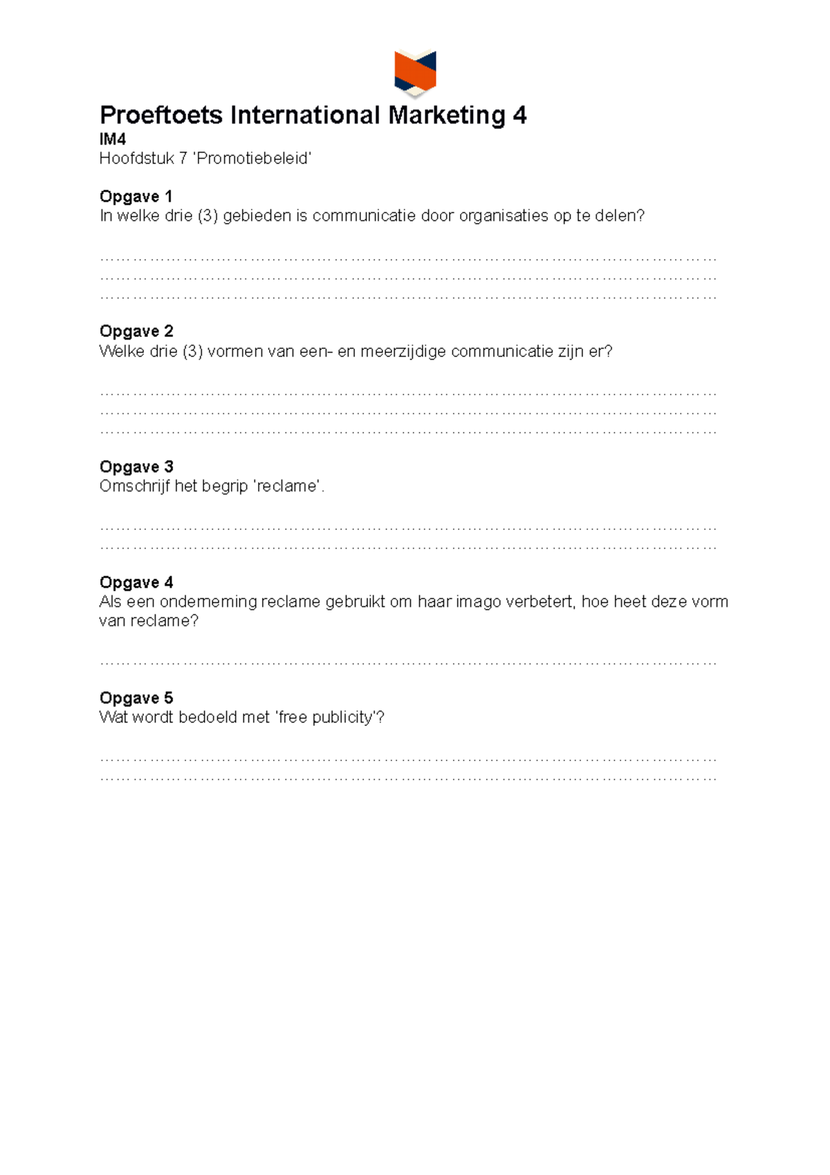 Proeftoets IM4 H7 International Managment - Proeftoets International ...