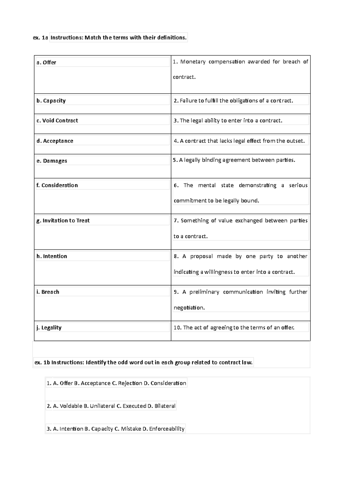 Legal English Unit 2 - ex. 1a Instructions: Match the terms with their ...