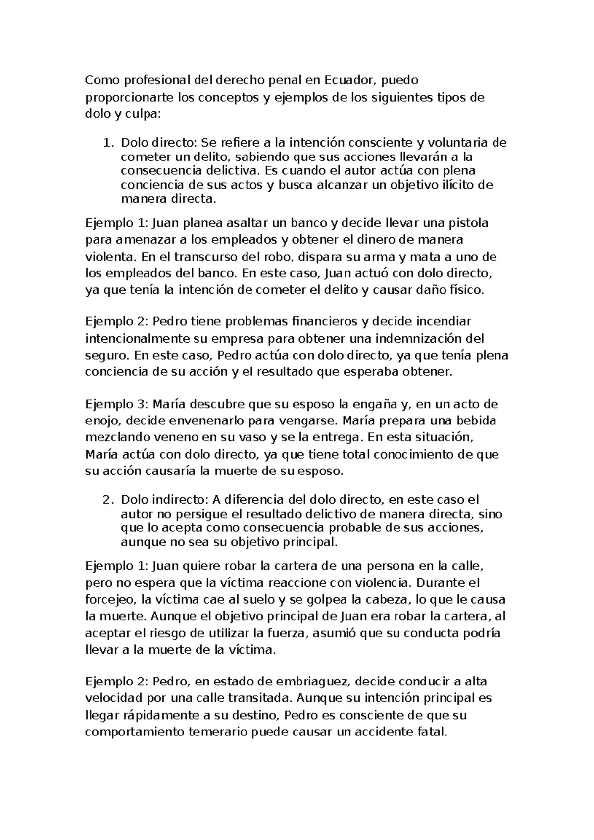 Como profesional del derecho penal en Ecuador - Dolo directo: Se ...