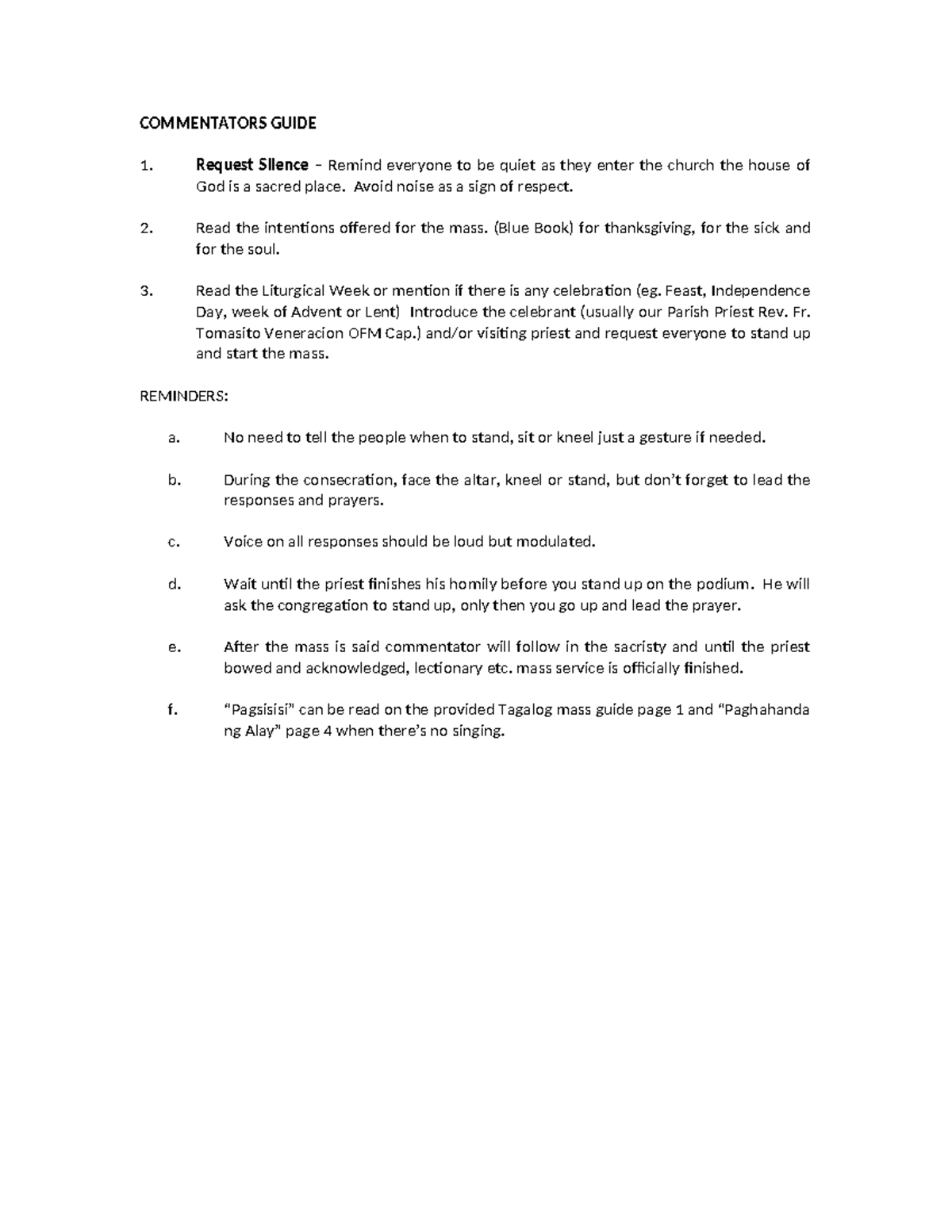 296776951 Commentator s Guide Filipino - COMMENTATORS GUIDE Request ...