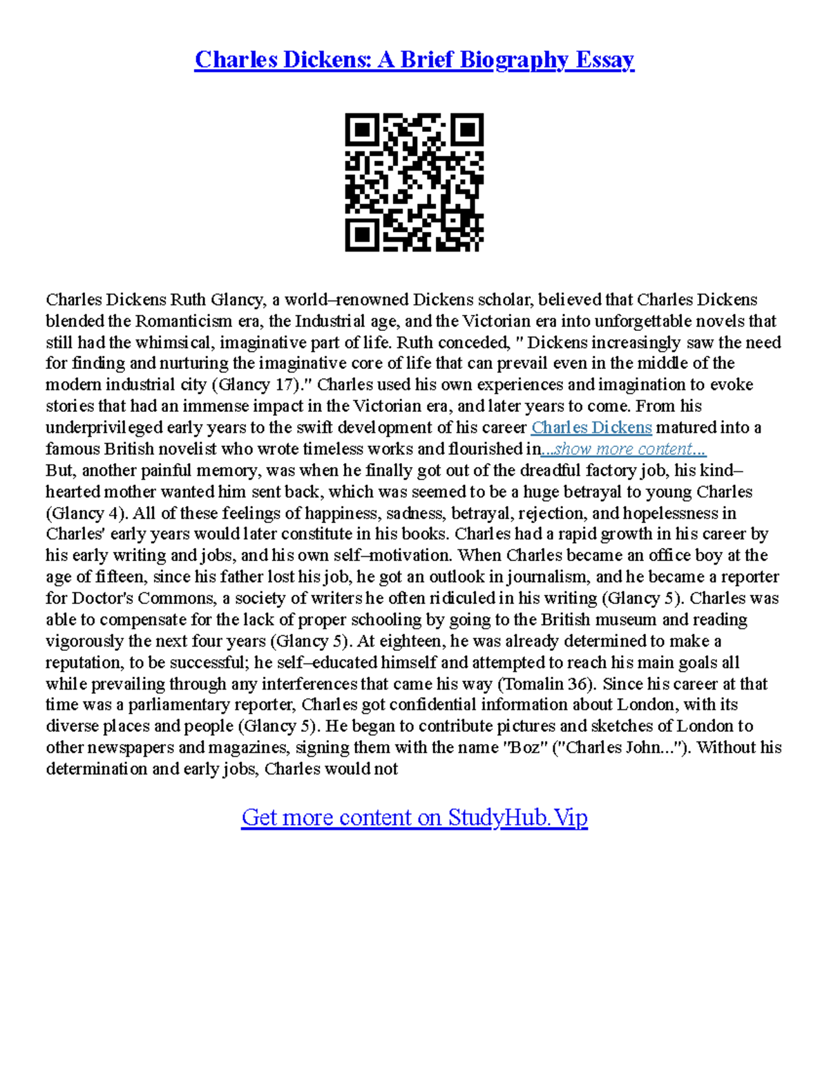 Charles Dickens Essay - Charles Dickens: A Brief Biography Essay ...