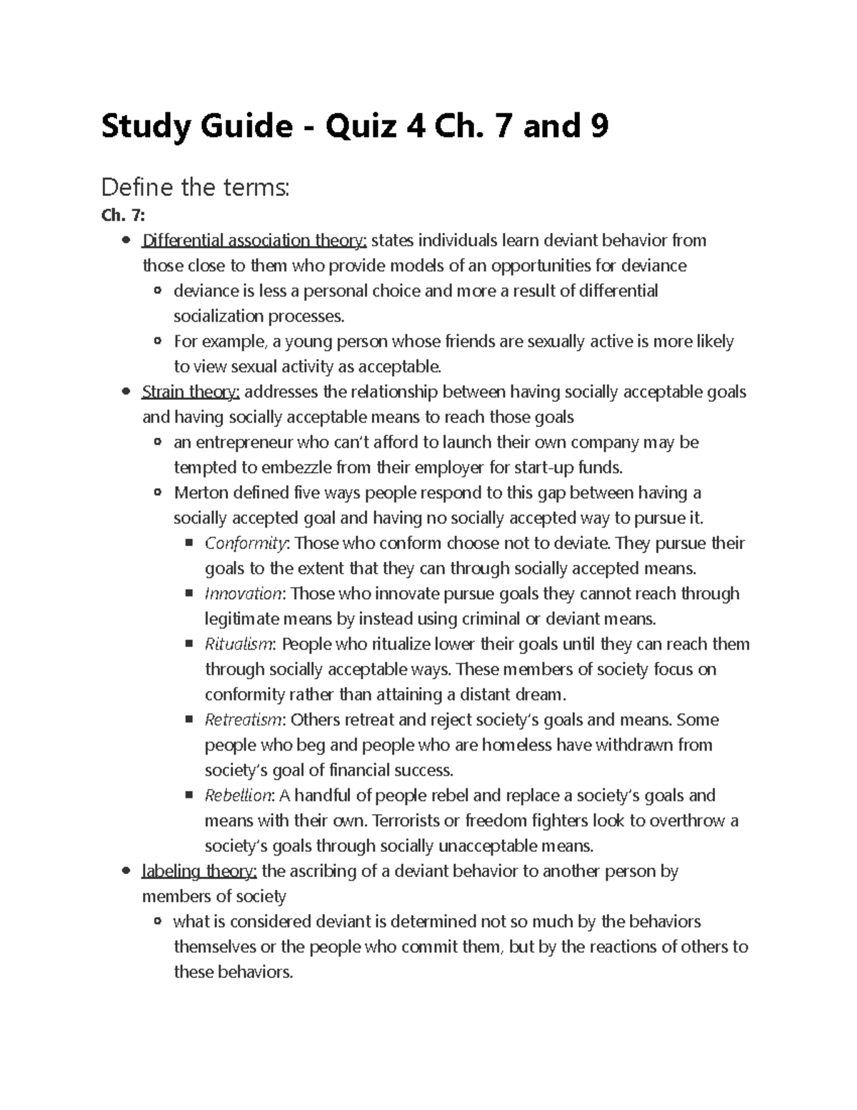 Study Guide - Quiz 4 Ch. 7 and 9 - Study Guide - Quiz 4 Ch. 7 and 9 ...