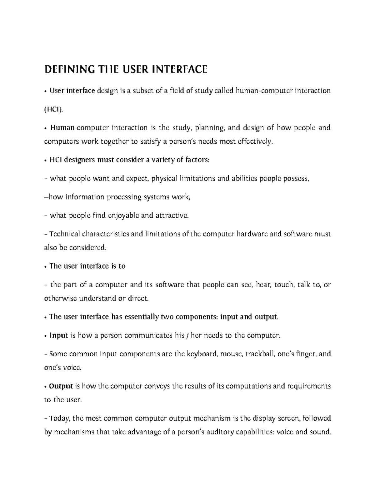 Defining THE USER Interface - Lecture 2 - User interface design is a ...