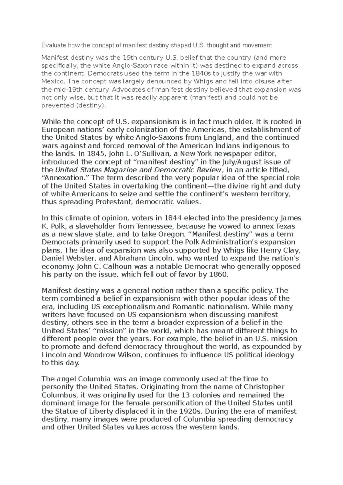 Usa 3 - History of usa - Evaluate how the concept of manifest destiny ...