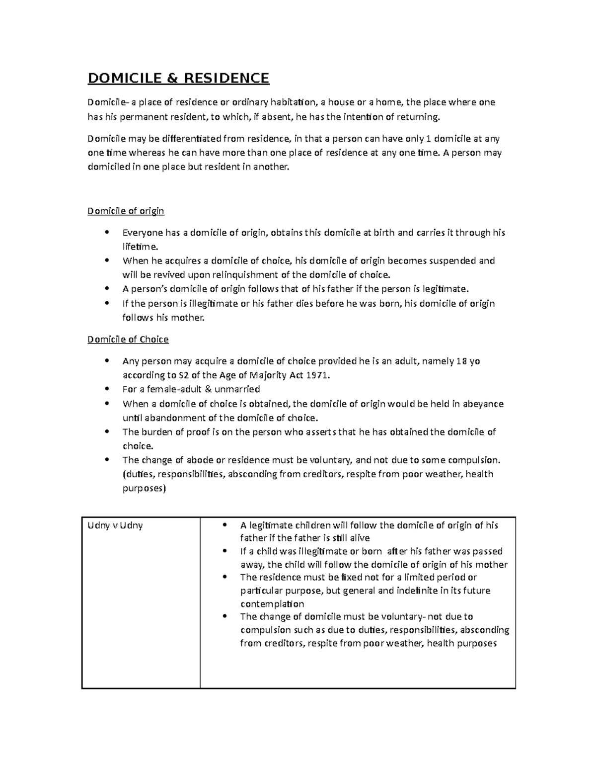 Chapter 1 : Domicile notes - DOMICILE & RESIDENCE Domicile- a place of ...