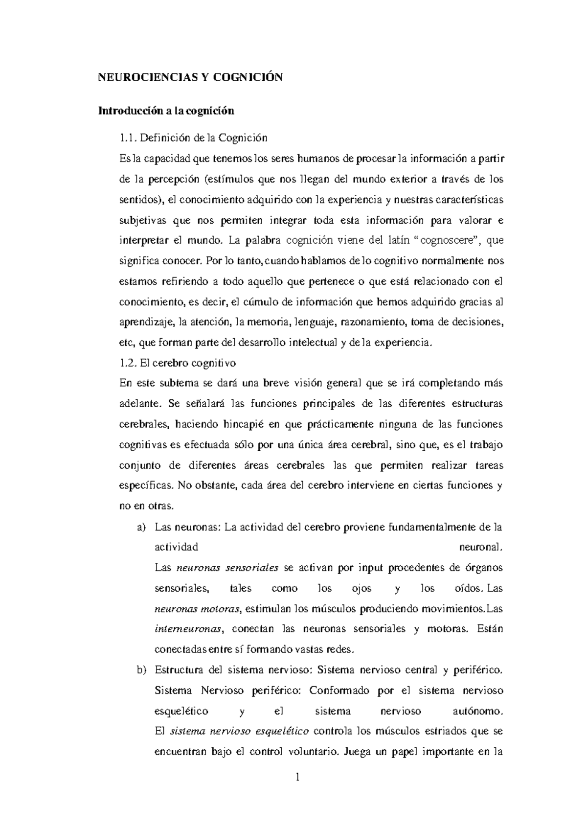 Neurociencias y cognición-3 - NEUROCIENCIAS Y COGNICIÓN Introducción a ...