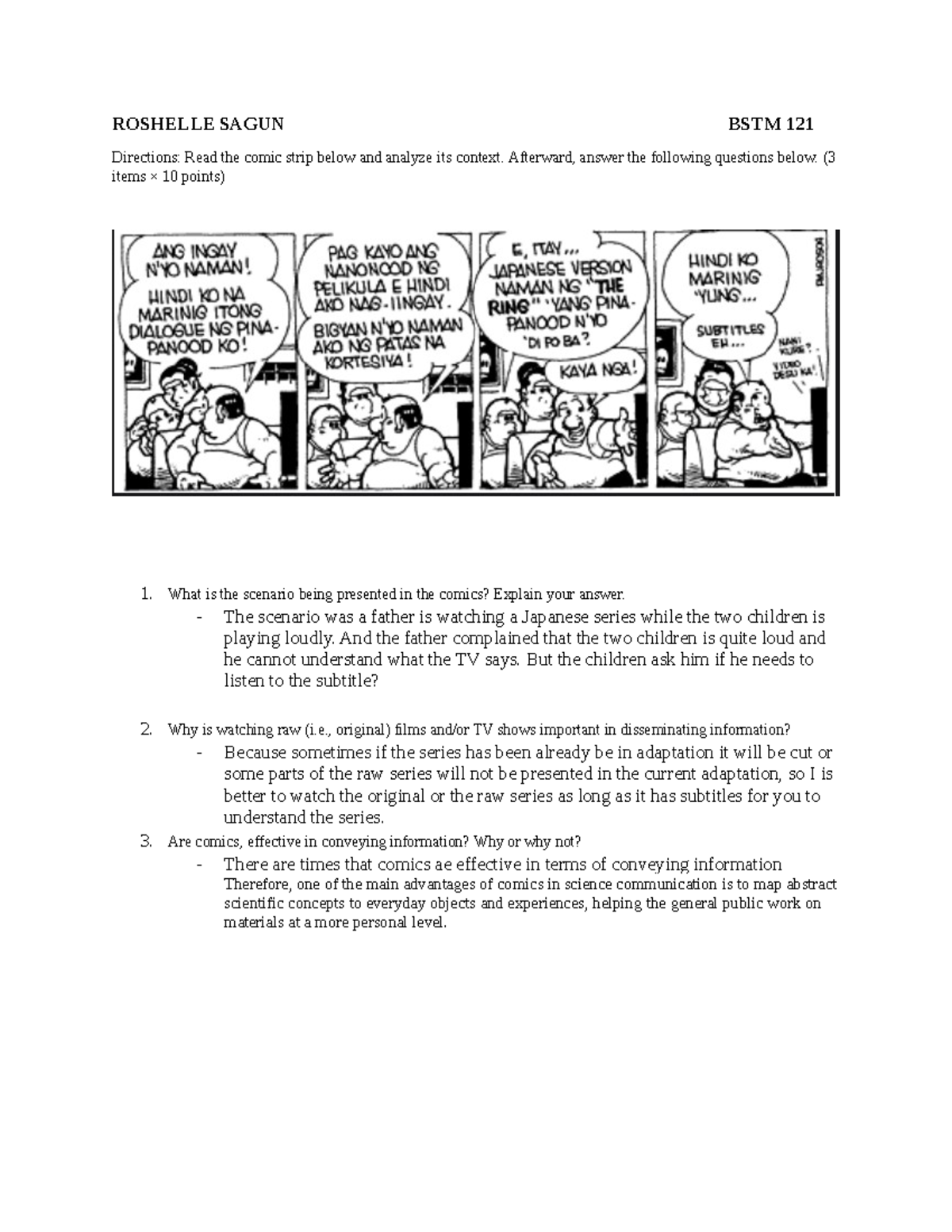 Comics Purposive COM - assessment - ROSHELLE SAGUN BSTM 121 Directions ...