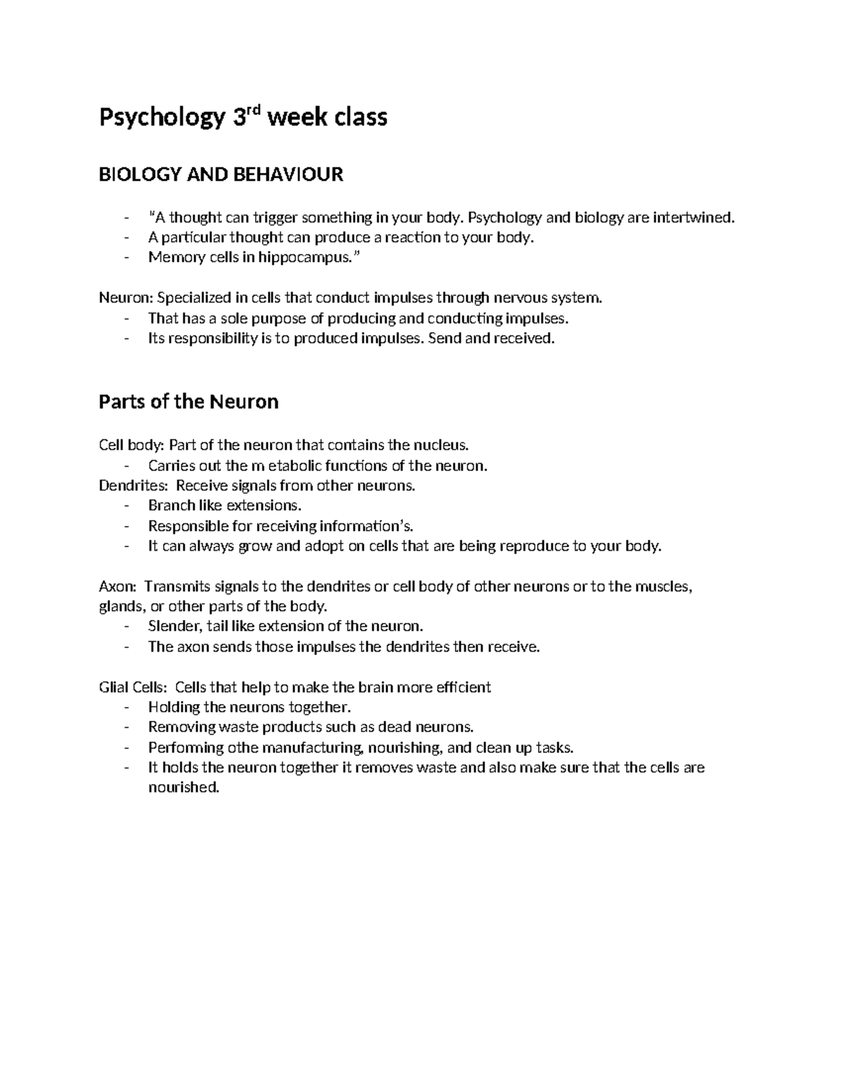 Psychology 3rd week class - Psychology 3 rd week class BIOLOGY AND ...